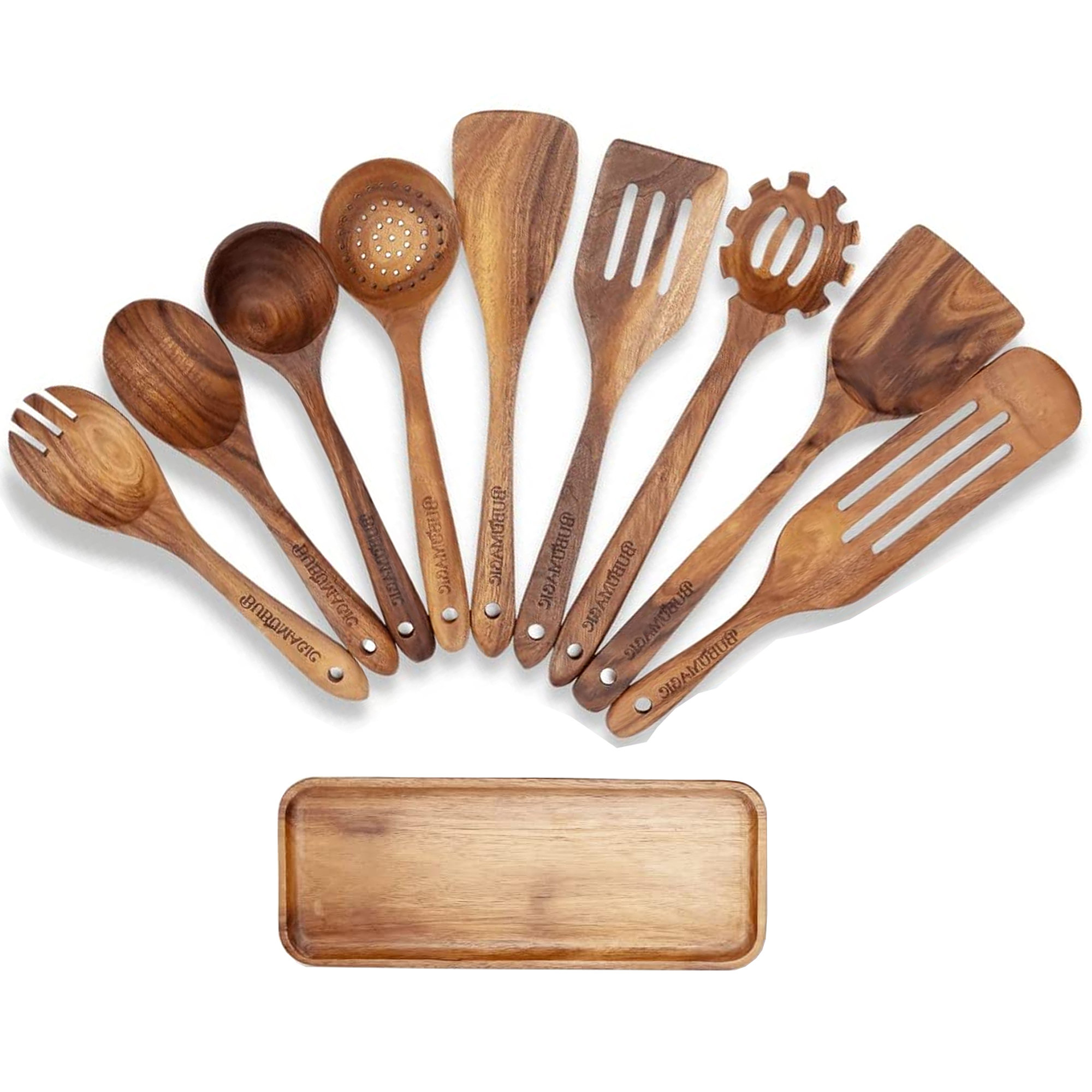 AIRPJ 10 PCS Cooking Utensil Set,Wooden Kitchen Utensils Set,Non-Stick ...