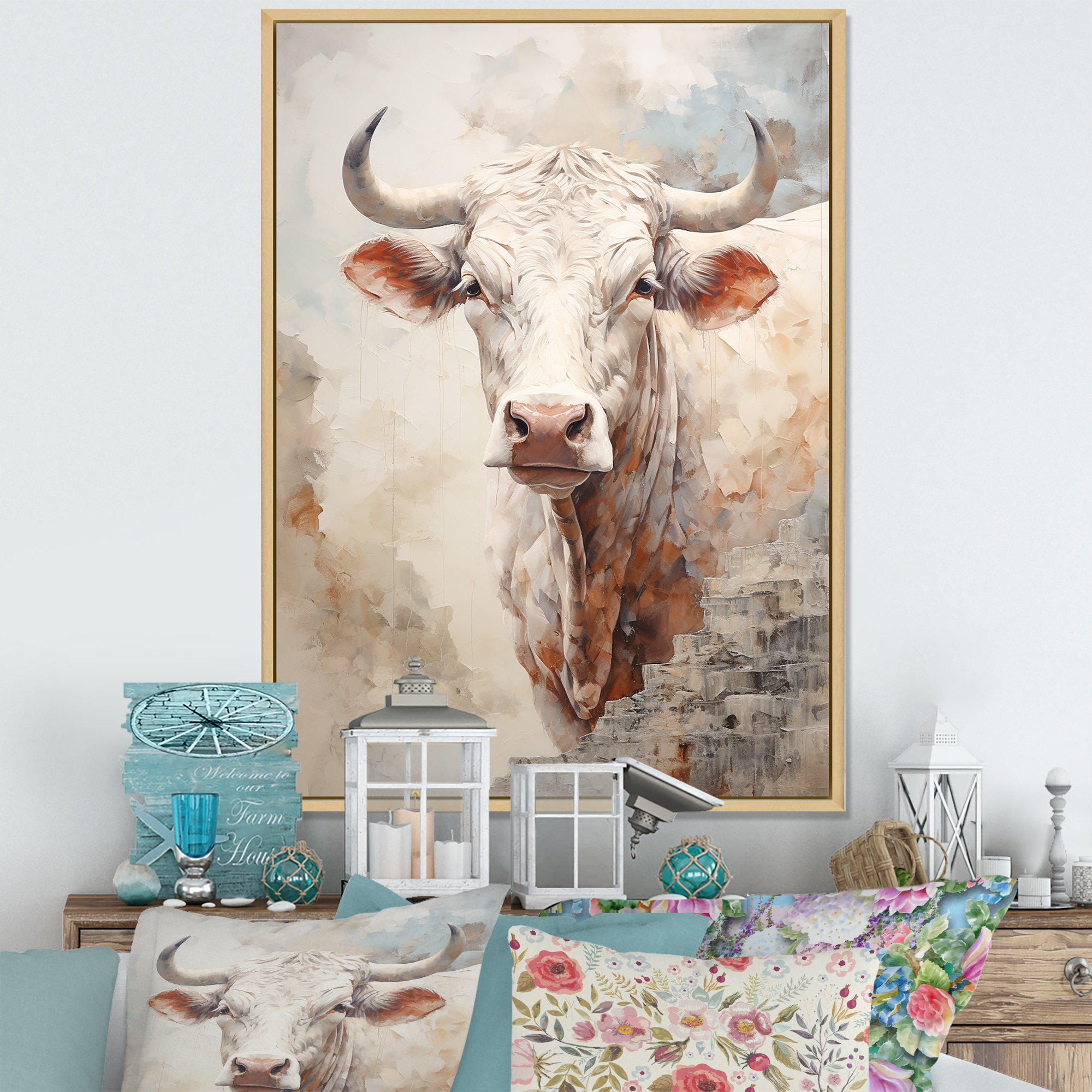 Design Art Handsome Beige Cattle Portrait - Cattle Canvas Print | Wayfair
