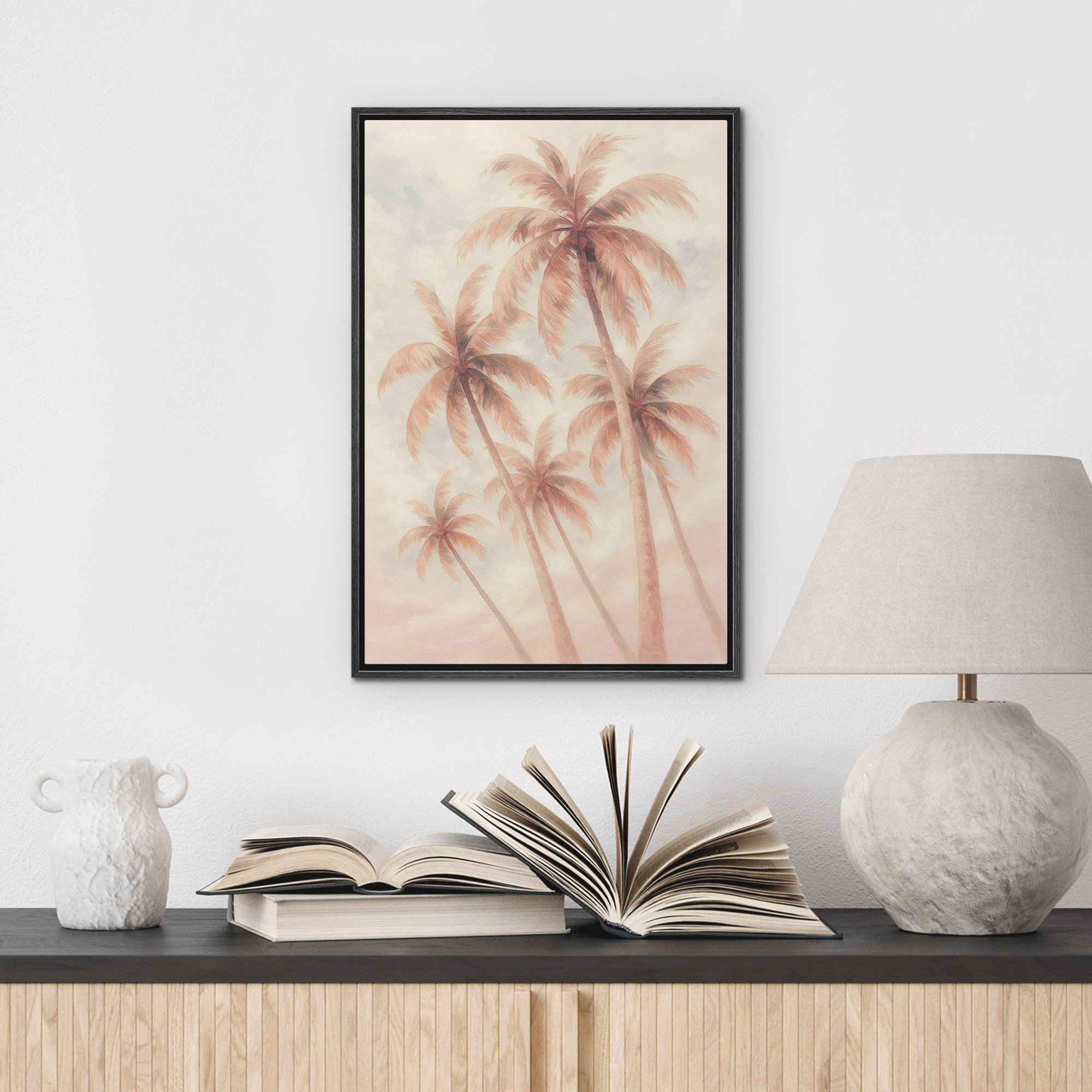 wall26 Blush Pink Palm Trees Framed Canvas Wall Art Print, Tropical ...