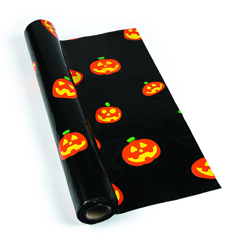 The Holiday Aisle® Arayla Jack-O?-Lantern Plastic Tablecloth Roll | Wayfair