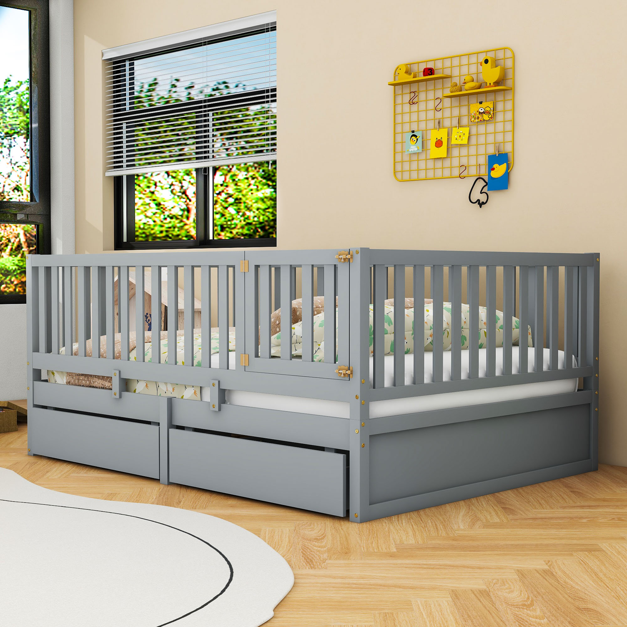 Harriet Bee Wooden Daybed with Safety Guardrails and Convertible Split ...