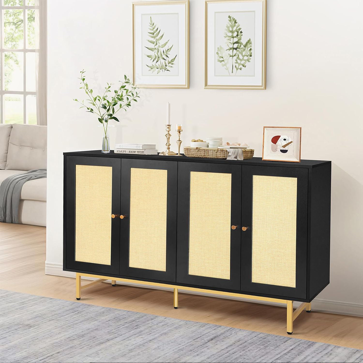 Bay Isle Home™ Sideboard Buffets Cabinet With 4 Rattan Doors, Large ...