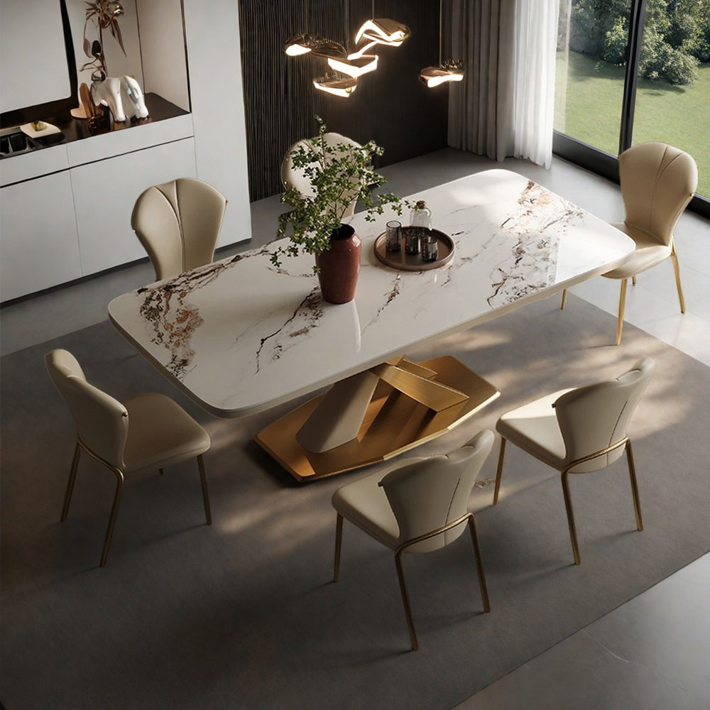 Elamer Light luxury high-end rectangular dining table set - Wayfair Canada