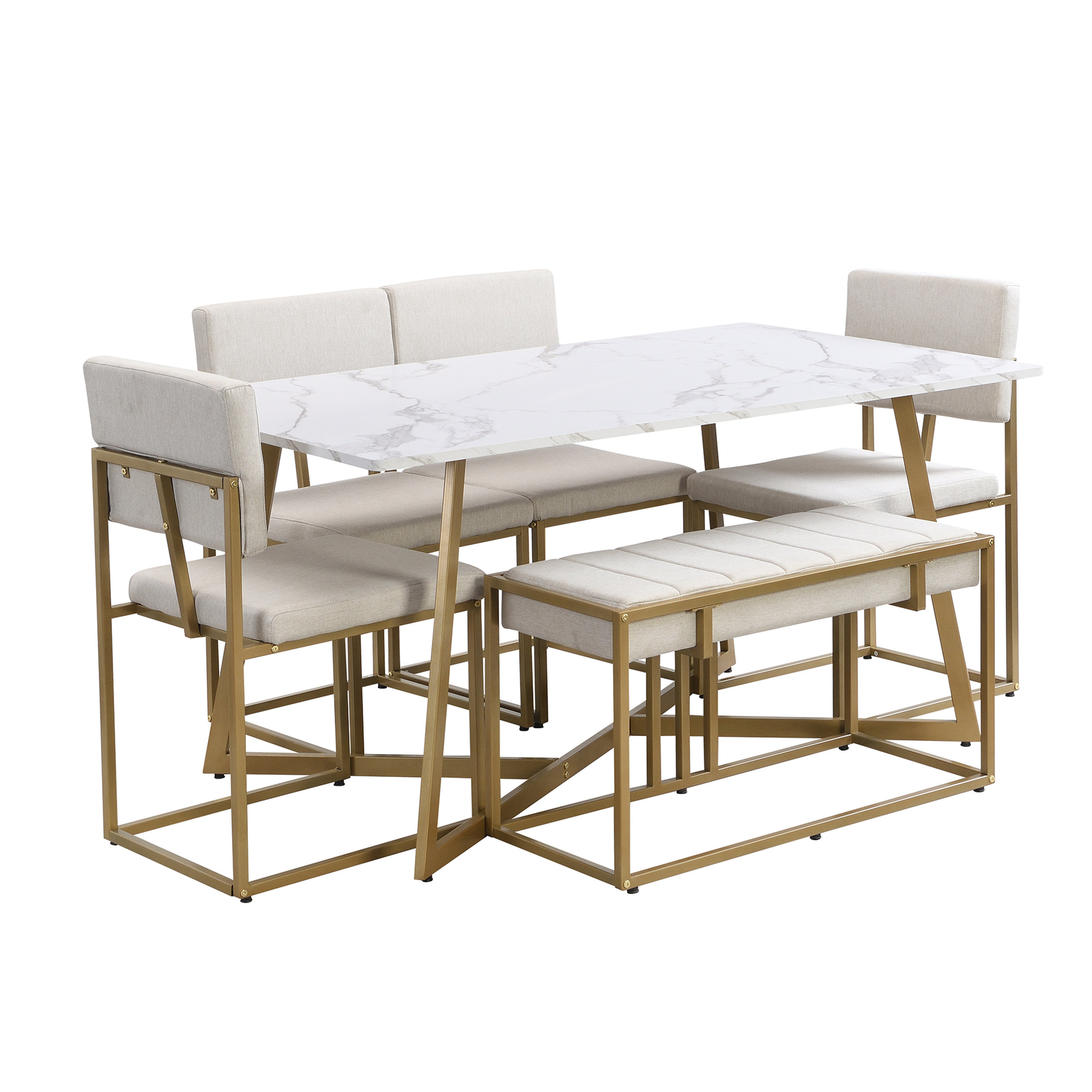 Mercer41 Modern Faux Marble 6-Piece Dining Table Set,60Inch Metal ...