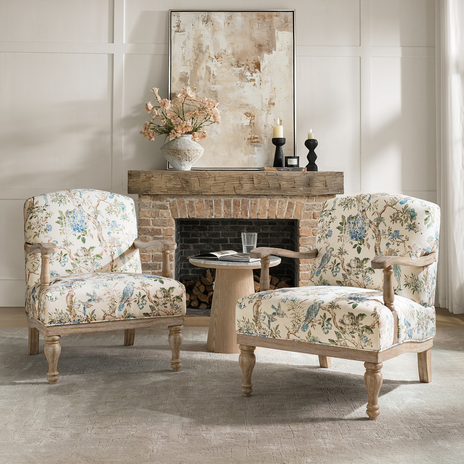 Lark Manor™ Amilio 27.75"W Farmhouse Floral Accent Chair with Wood ...