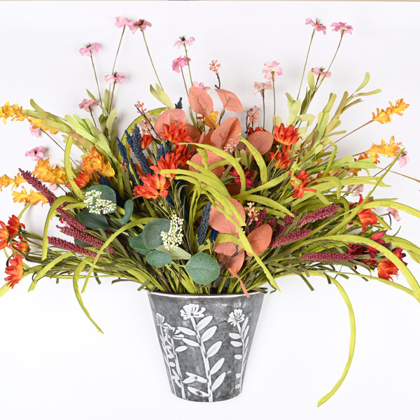 Primrue Gombos 24" Fall Front Door Wreath with Wall Door Hanging Basket ...