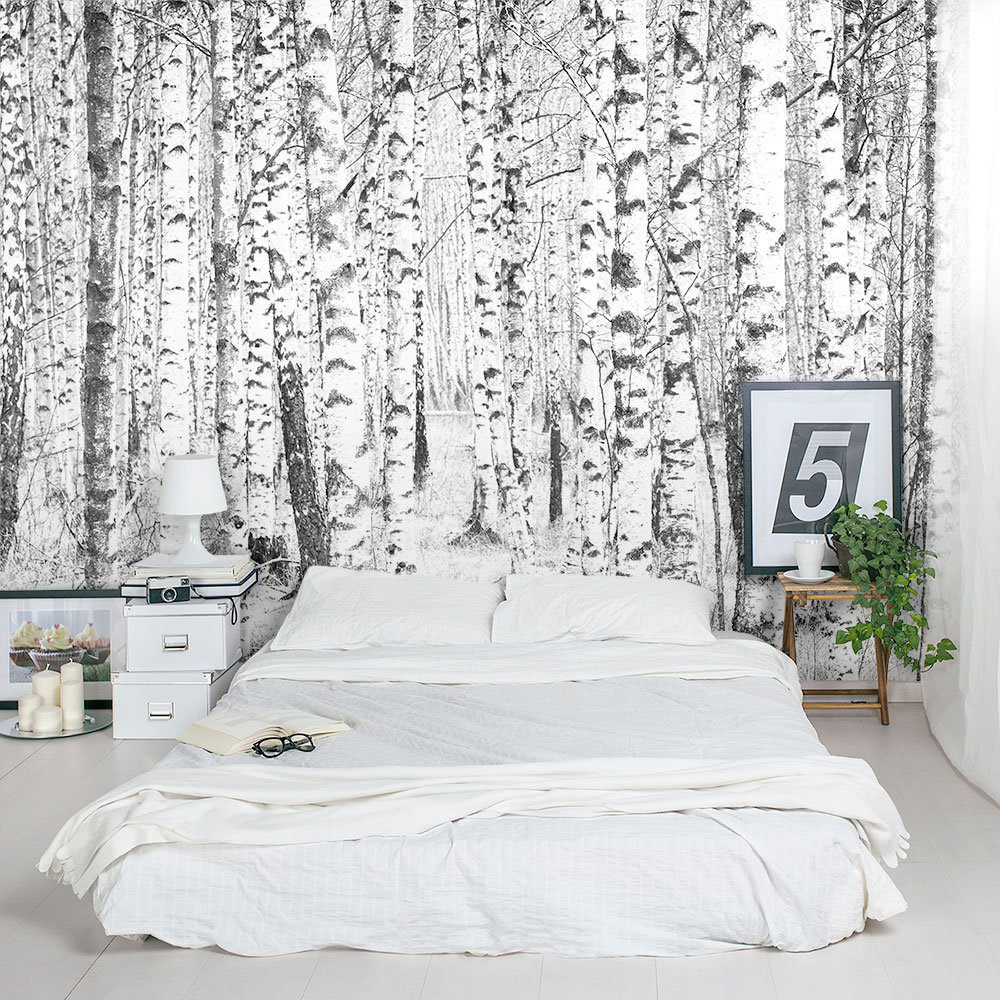 Wallums Wall Decor Snow Covered Birch Tree 8' x 144" 3 Piece Wall Mural ...