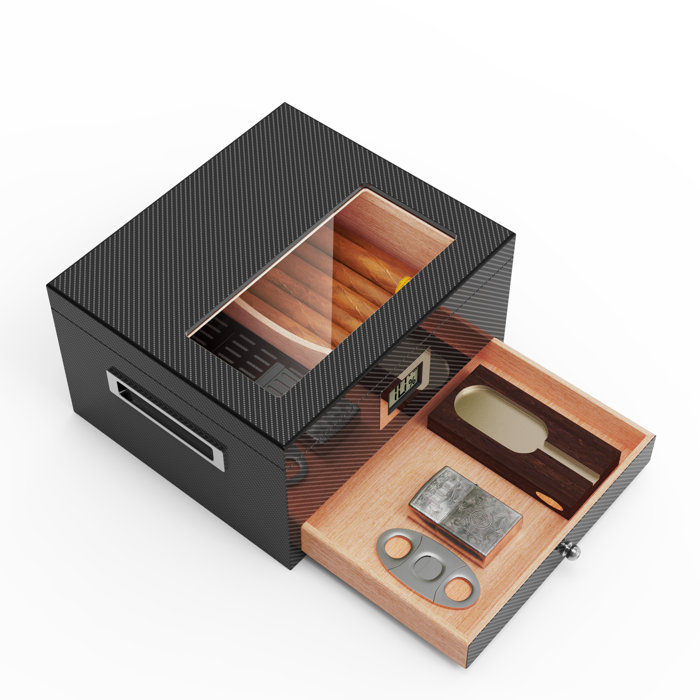 Latitude Run® Mensie Glass Top Cedar Humidor With Front Hygrometer ...