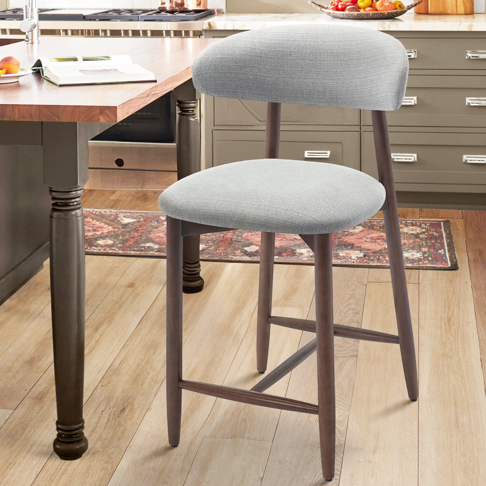 George Oliver Upholstered 25'' Counter Stool with Solid Wood Frame ...