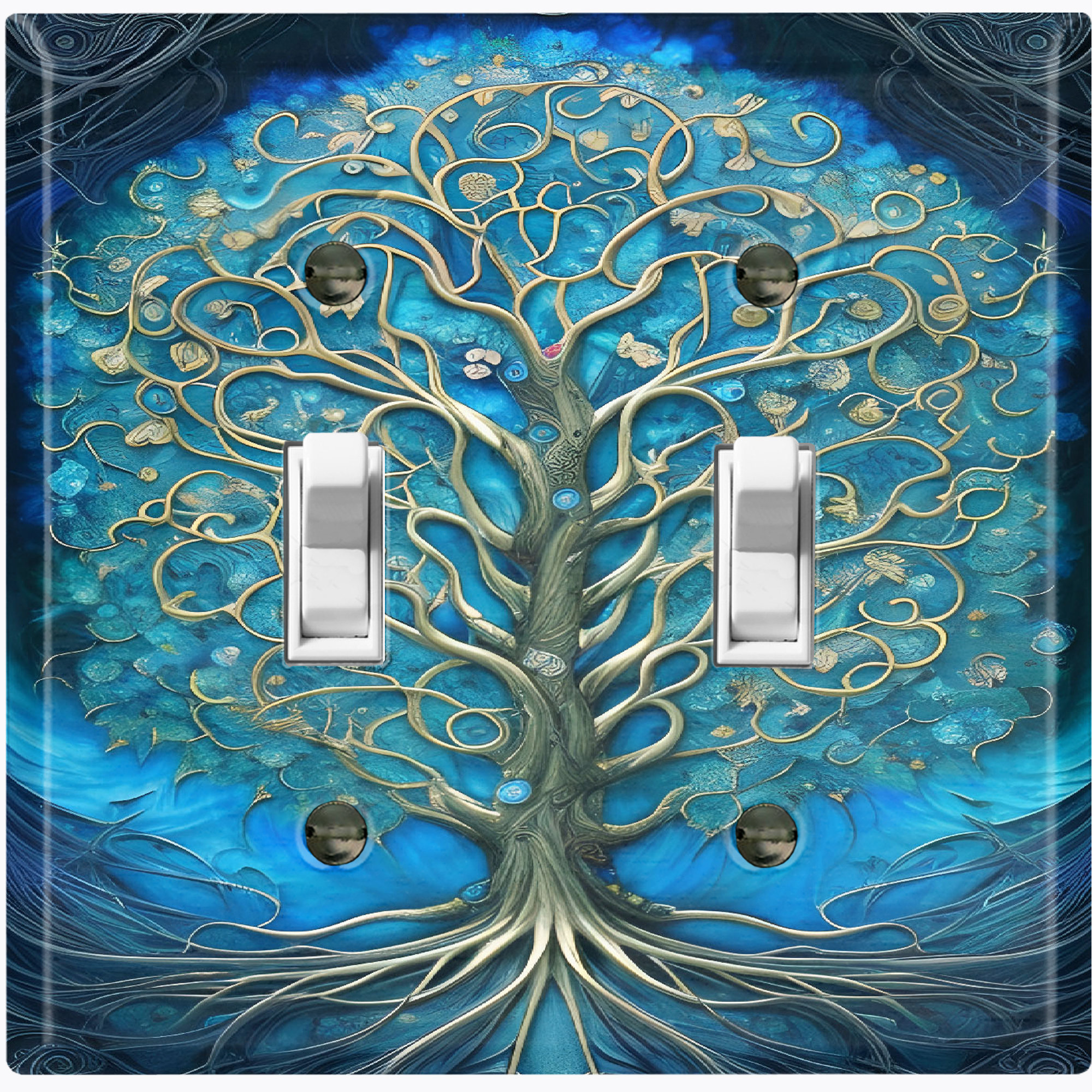 WorldAcc Tree Of Life Wood Flower Blue Nature Themed 2 - Gang Toggle ...