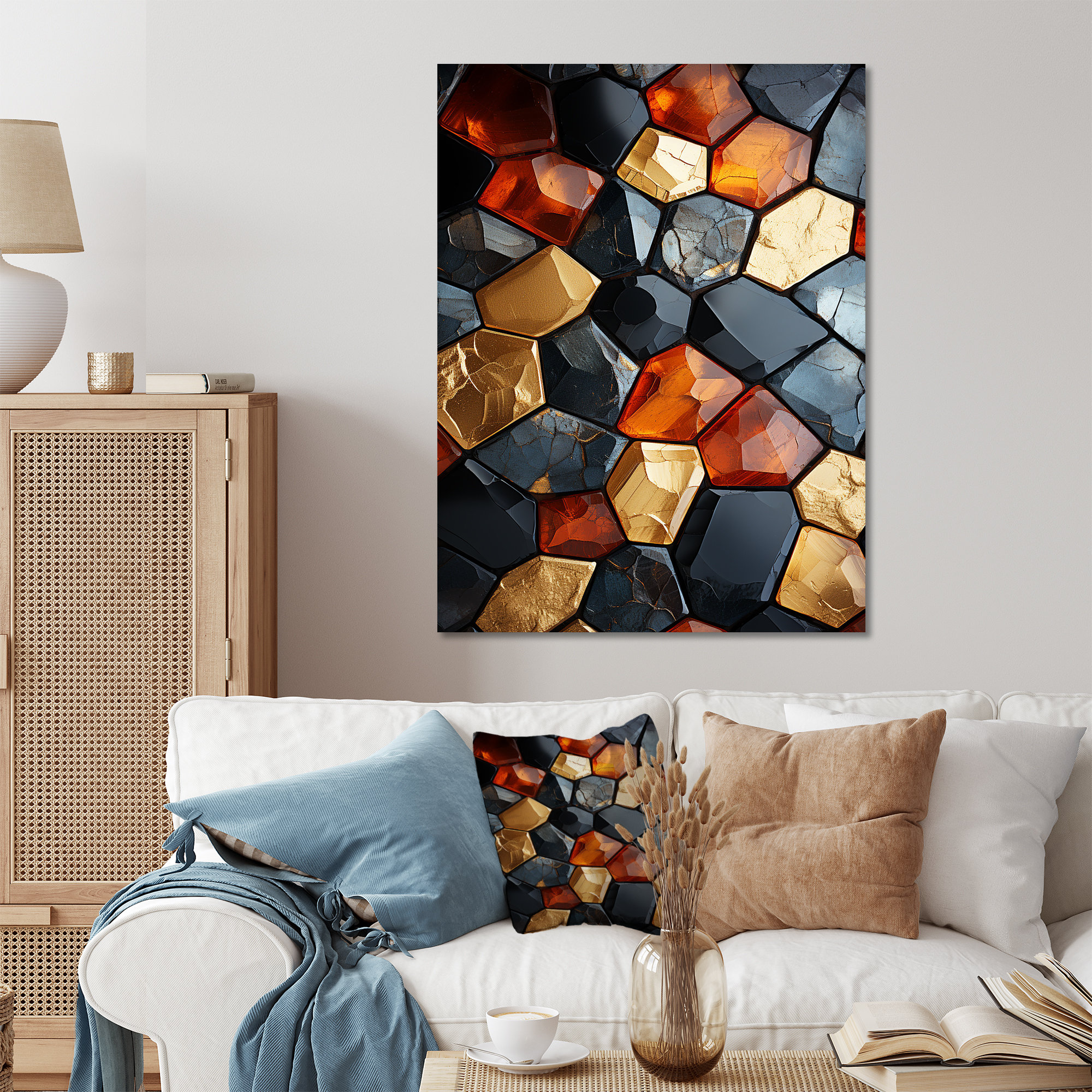 Lark Manor™ Gold And Blue Cubic Mosaic Tiles II - Abstract Tile Metal ...