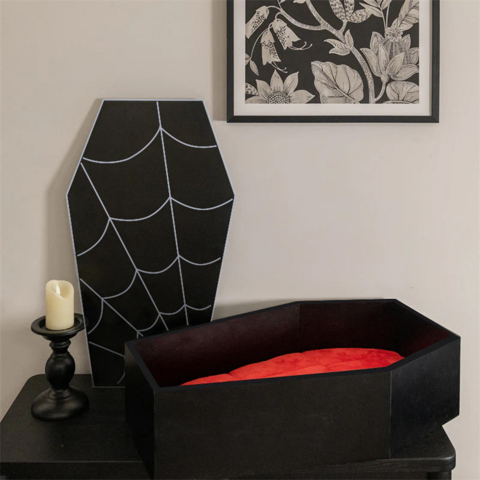 Happy & Polly Gothic Gothic Style Cat Bed, Black and Red Coffin Bed ...