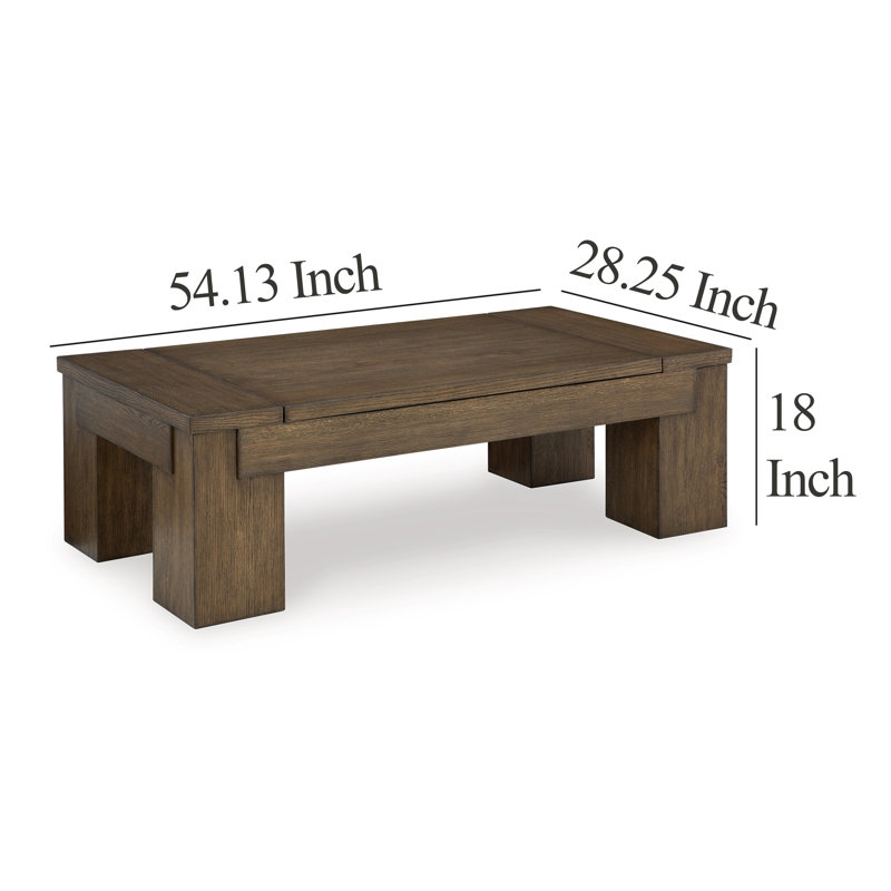 Benjara Wain Lift Top Cocktail Coffee Table, 54 Inch Rustic Brown Solid ...