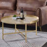 Everly Quinn Tray Style Top Round Coffee Table With Cross Bar Metal ...
