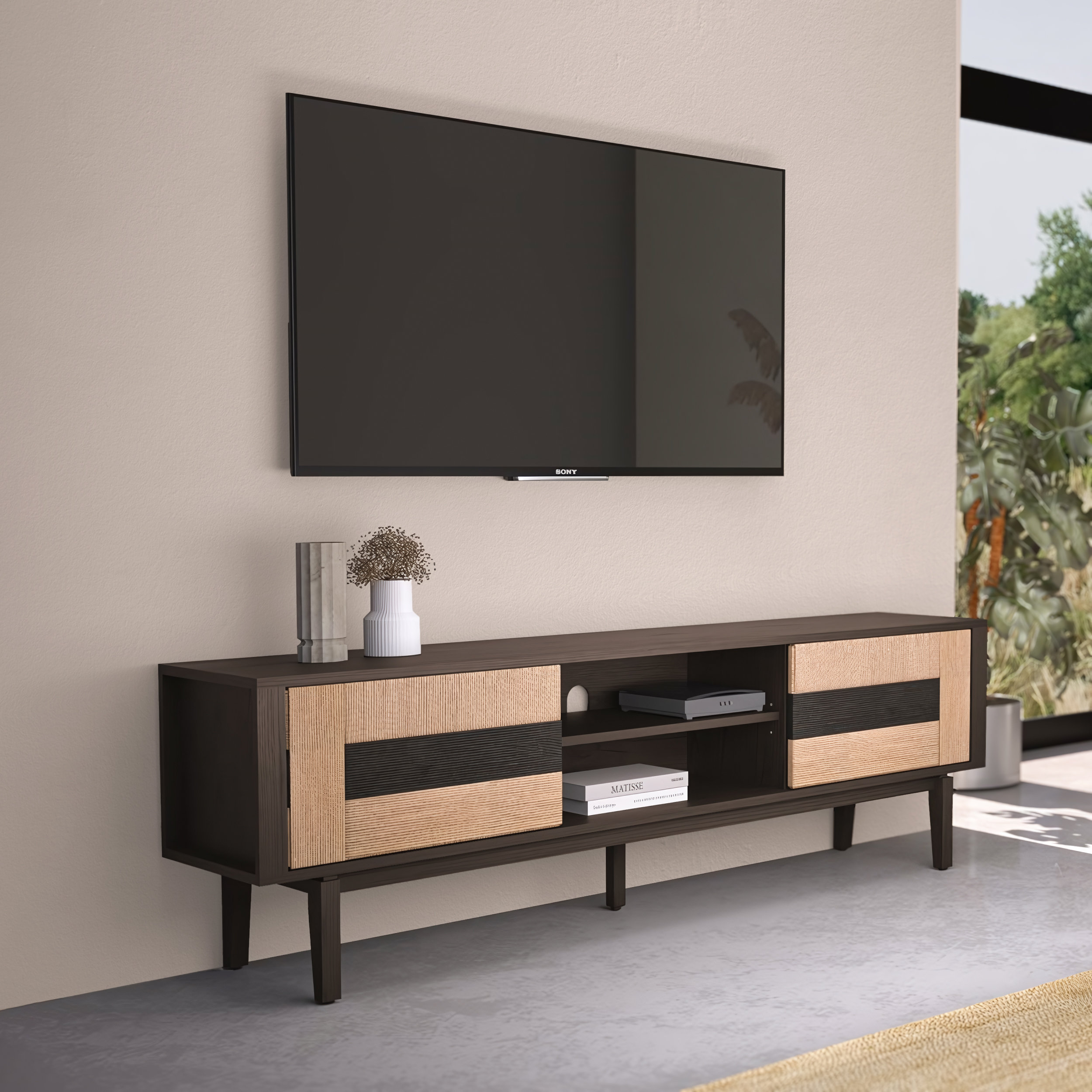 Corrigan Studio® Corrigan Studio Oak Wood TV Stand Malda Wide ...