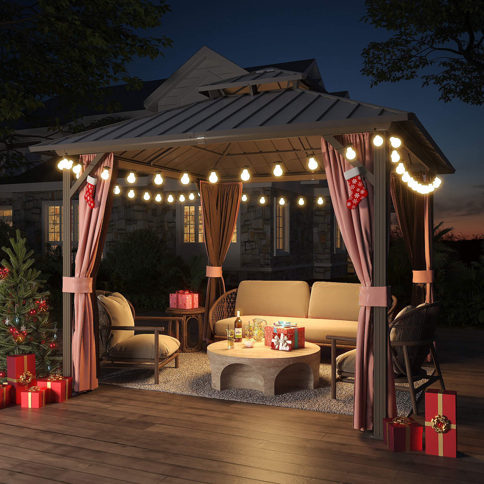 hodoyodo 10x12 FT Aluminum Frame Galvanized Steel Double - Roof Outdoor ...