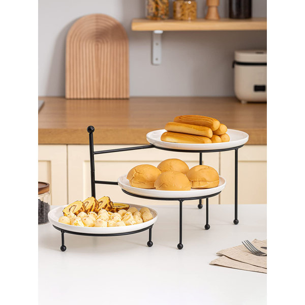 Hokku Designs 3 Tiered Serving Stand With White Porcelain Plates ...