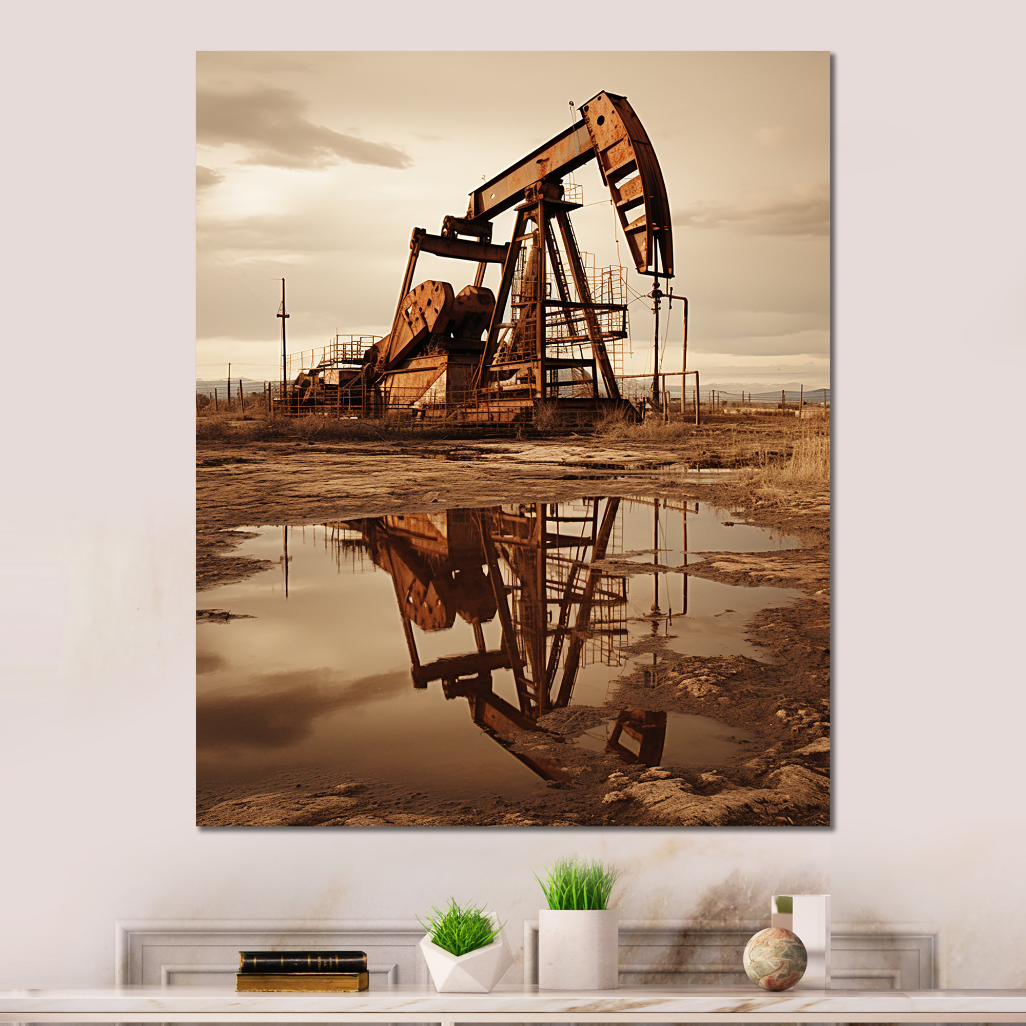 Latitude Run® Modern Sepia Drilling Rig Field I - Oil Rigs / Fields ...