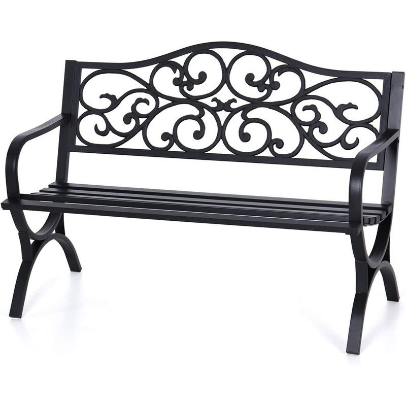 ZILNOX 50 Inches Outdoor Garden Bench with Arch Legs, Patio Park Bench ...