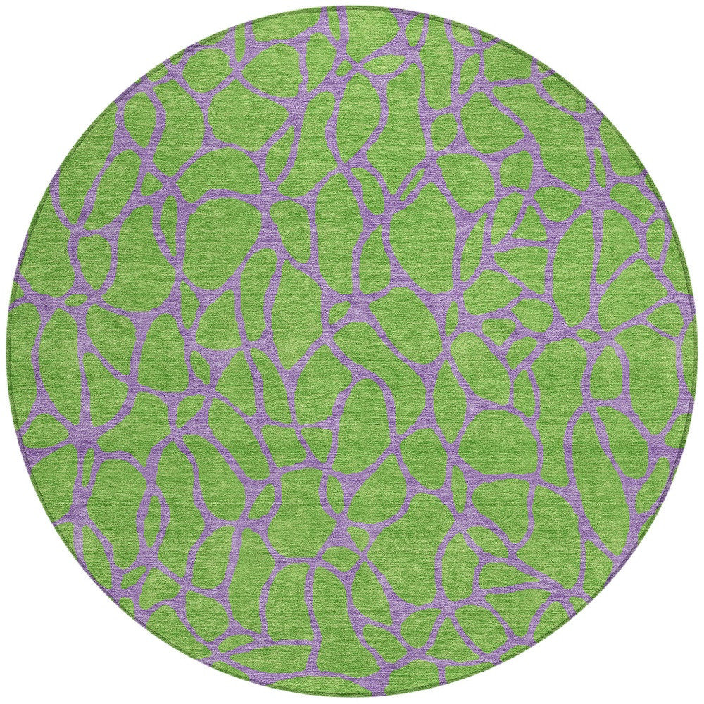 HomeRoots 8' Lime Green Round Geometric Washable Indoor Outdoor Area ...