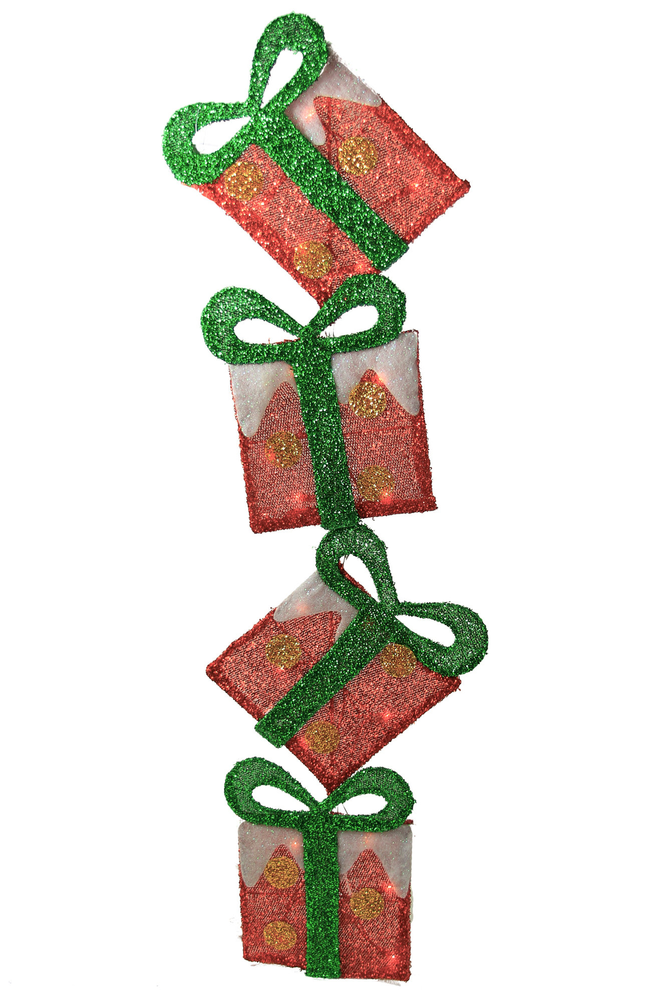 The Holiday Aisle® 44" Lighted Red Tinsel Stacked Flat Gift Box Outdoor ...
