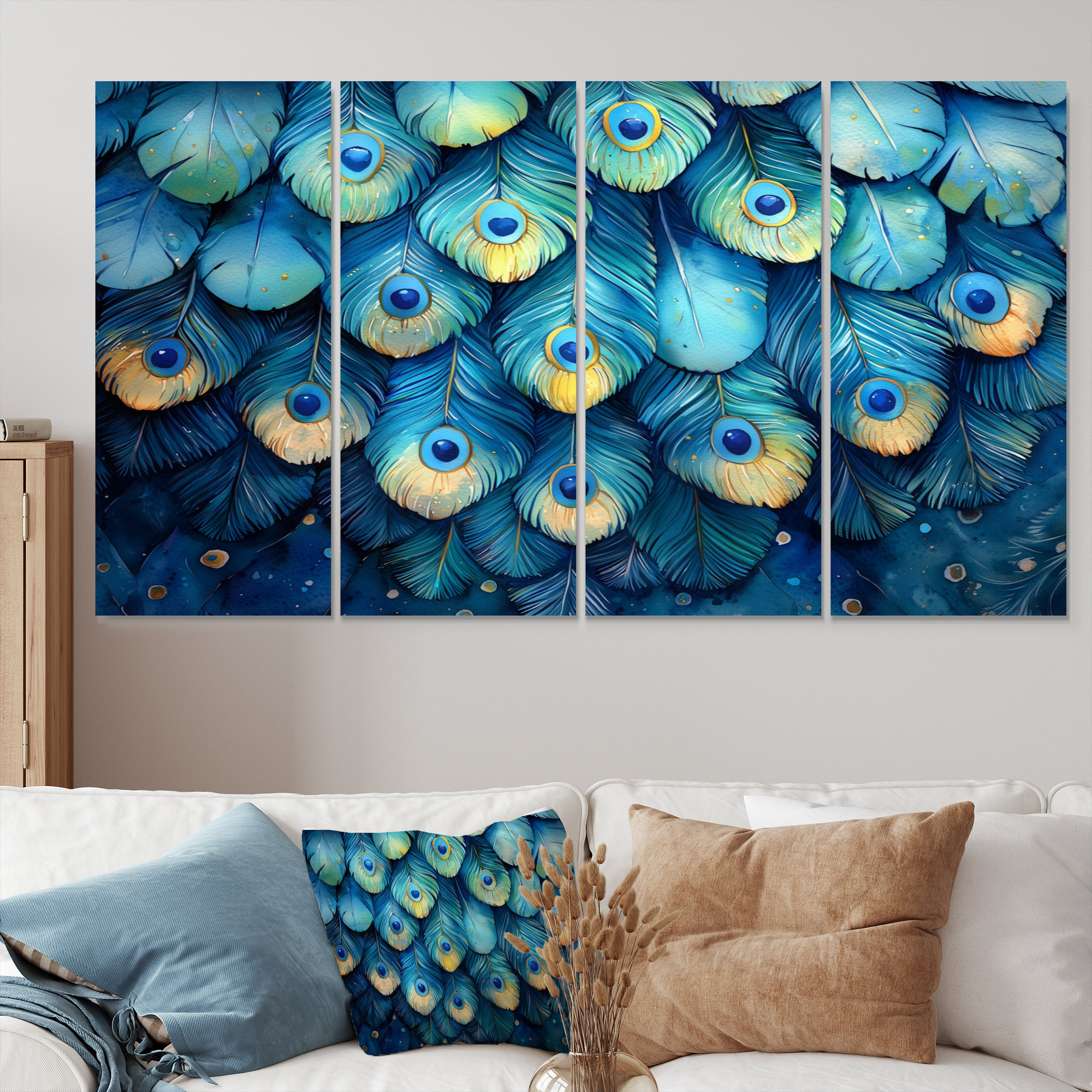 Bungalow Rose Peacock Feather Collage - Bird Wall Art - Modern Wall Art ...