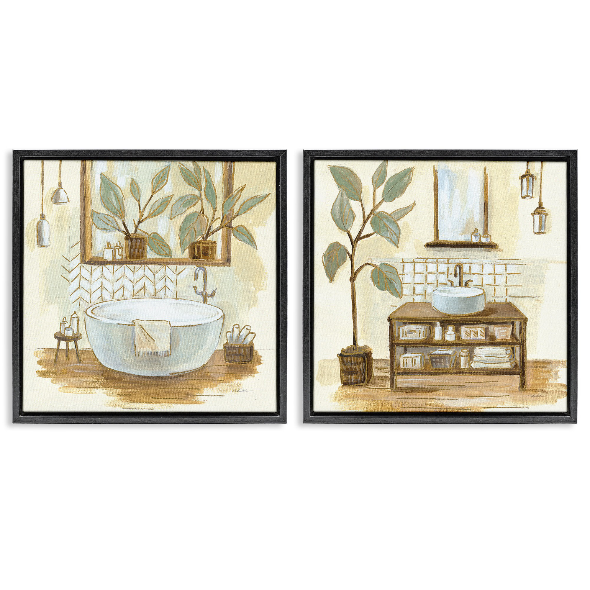 Winston Porter Bathroom Interiors 2 Piece Framed Floater Canvas Set by ...