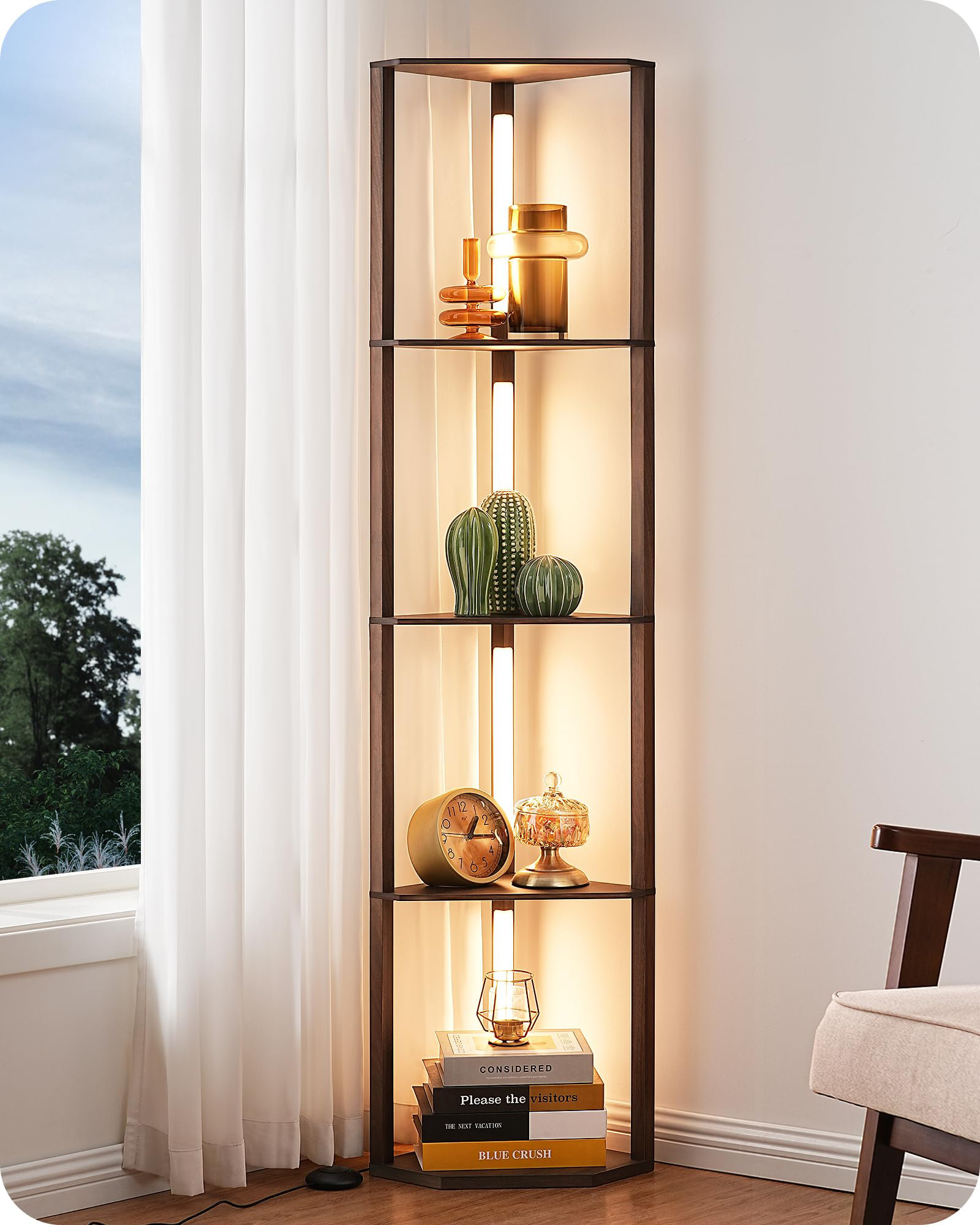 Ebern Designs 64" Corner Shelf Floor Lamp For Living Room, Modern LED ...