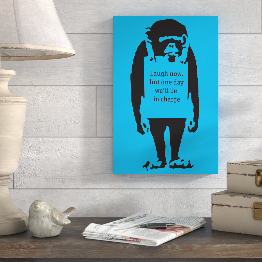 Wrought Studio™ 'Laugh Now on Blue' Graphic Art Print on Wrapped Canvas ...