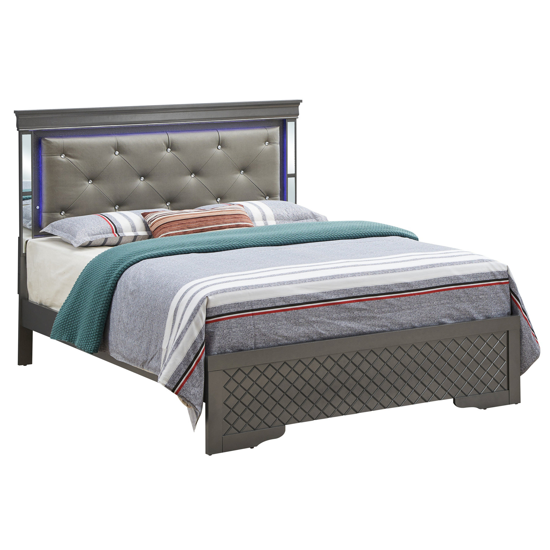 Everly Quinn Transitional Style Bed In Metallic Black | Wayfair