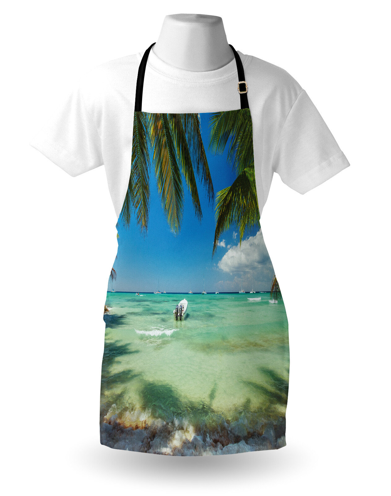 East Urban Home Tropical Apron Unisex, Surreal Sea Palm Tree, Adult ...