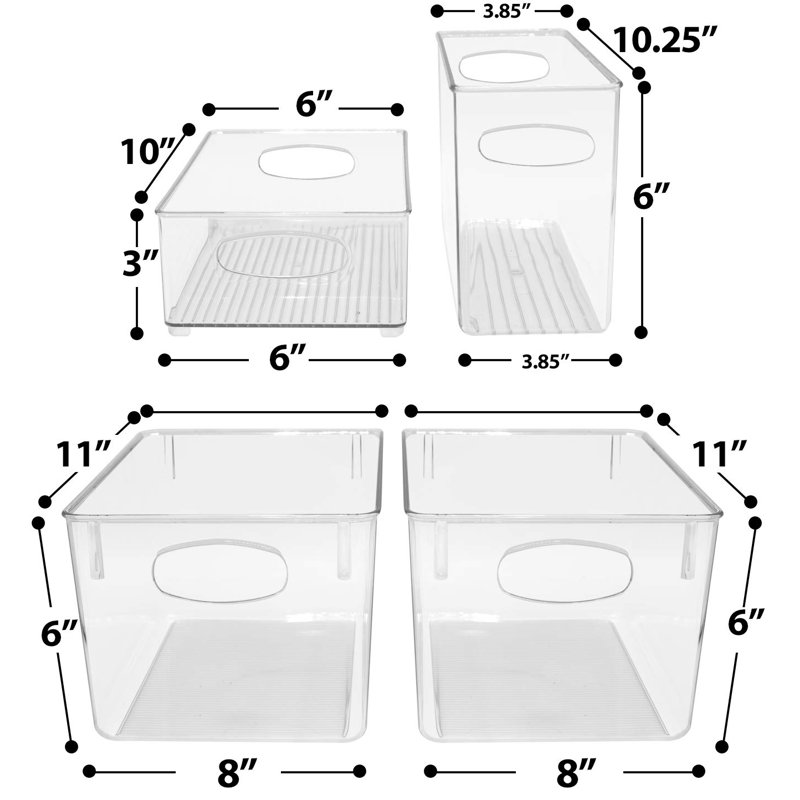 Sorbus 4-Piece Variety Sizes Clear Plastic Container Bins with Handles ...