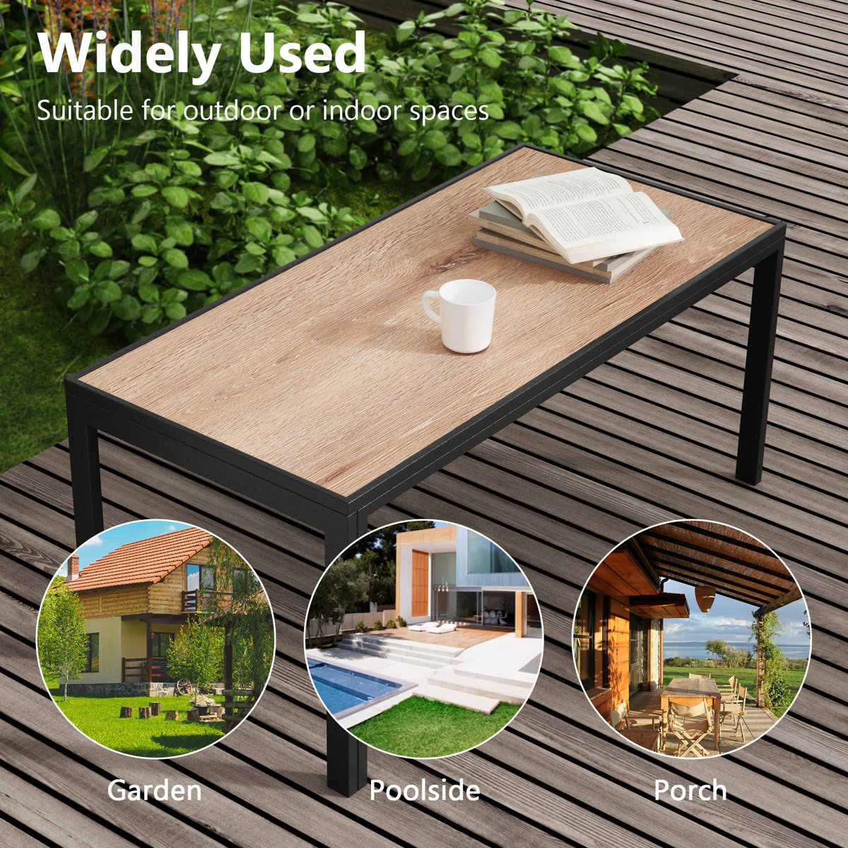 Gracie Oaks Rectangle Patio Coffee Table with Powder Coating Frame for ...