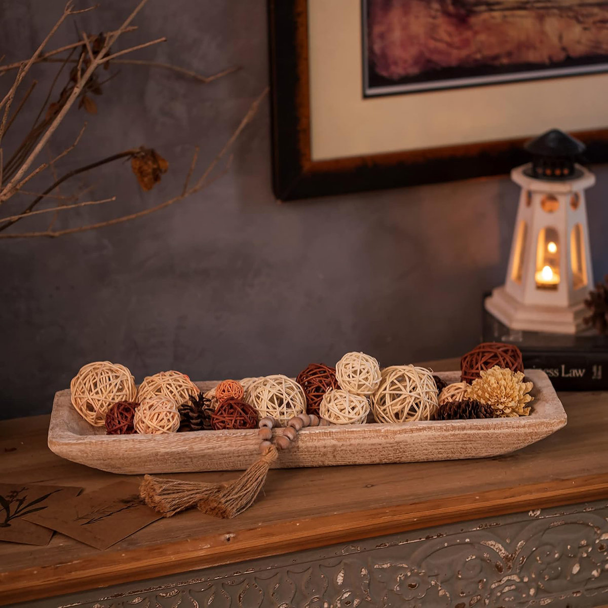 Millwood Pines Handcrafted Large Long Wooden Centerpiece Tray-Farmhouse ...