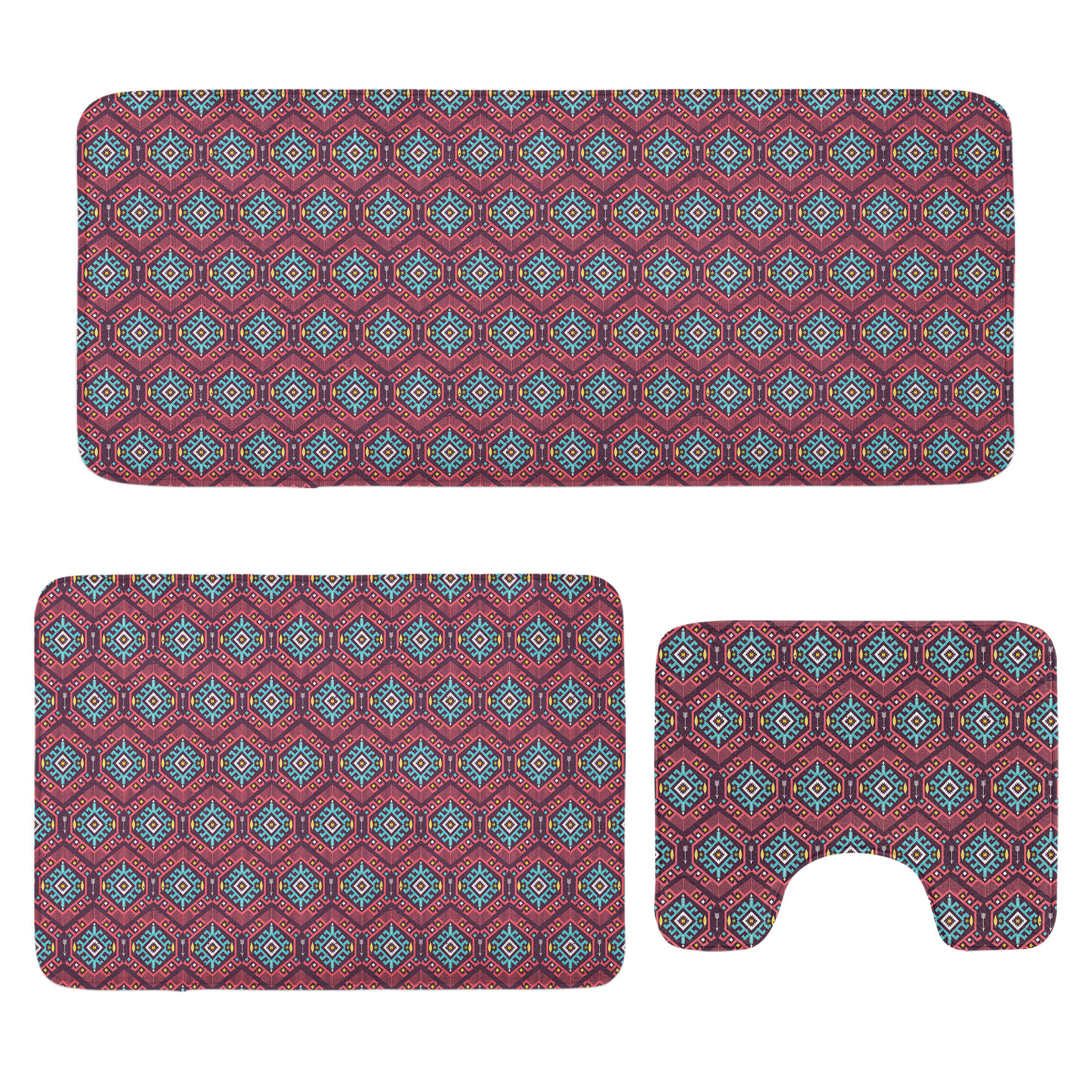 Dakota Fields Tribal Bathroom Rug Set 3 Pieces U-Shape & Rectangle Mats ...