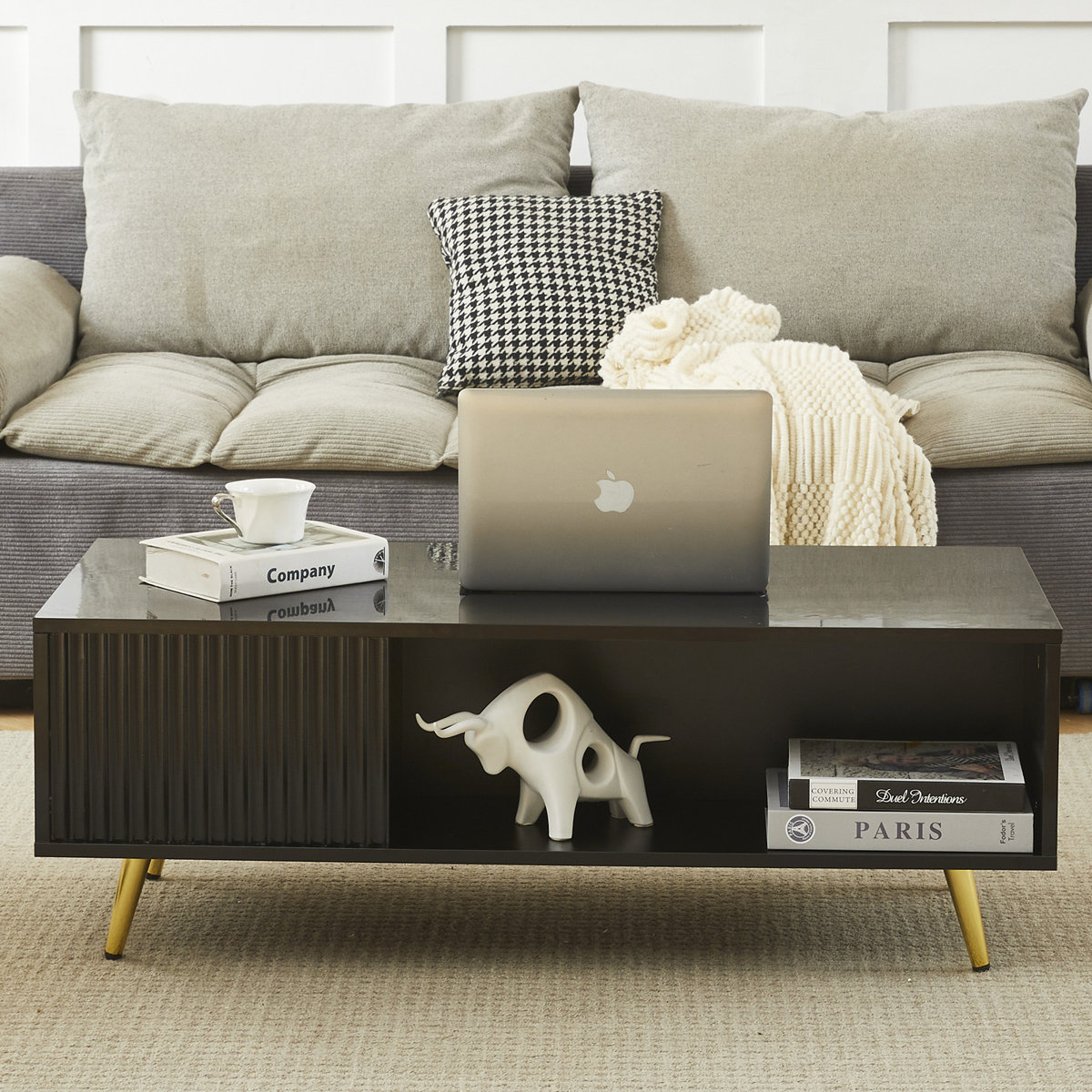 Mercer41 16 Colors Led Rectangle High Gloss Coffee Table With Metal ...