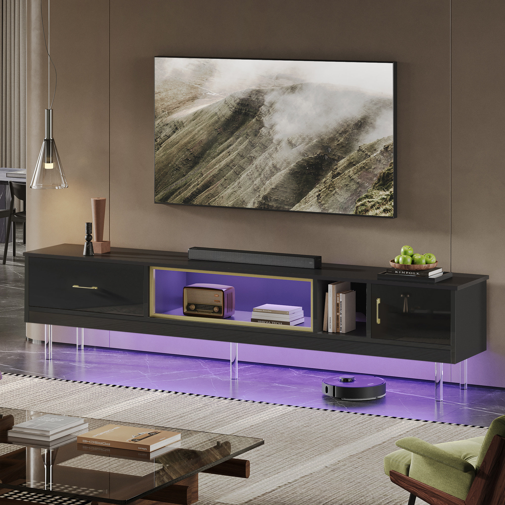 Everly Quinn Nevine 80" High Gloss TV Stand with LED and Acrylic ...