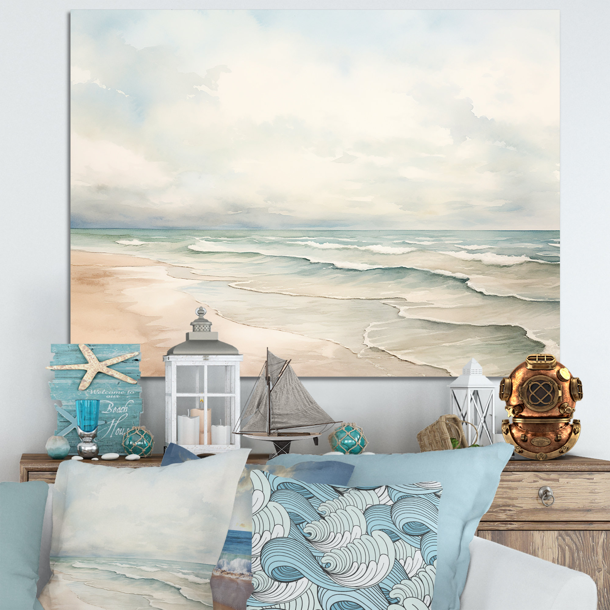 Design Art Soft Color Beach Horizon IV - Coastal Minimalism Framed ...