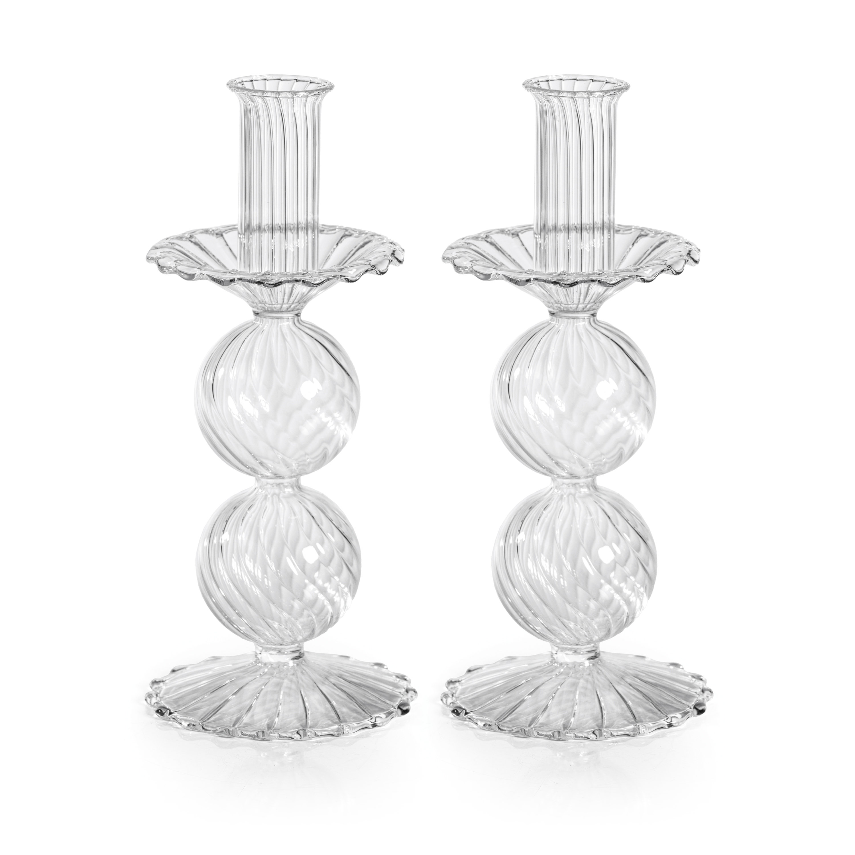 Birch Lane™ Melina Swirl Glass Taper Candle Holders, Set of 2 | Birch Lane