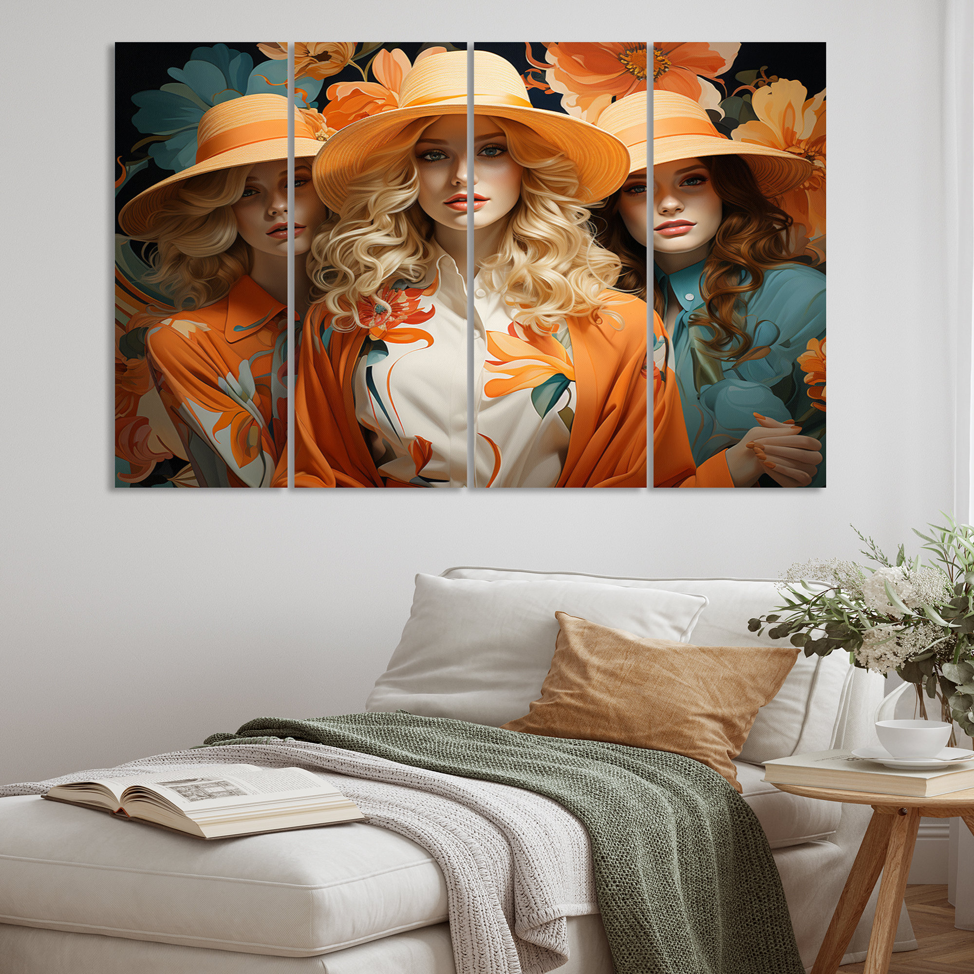 Mercer41 Orange Fashion Hat Women I On Metal 4 Pieces Print | Wayfair