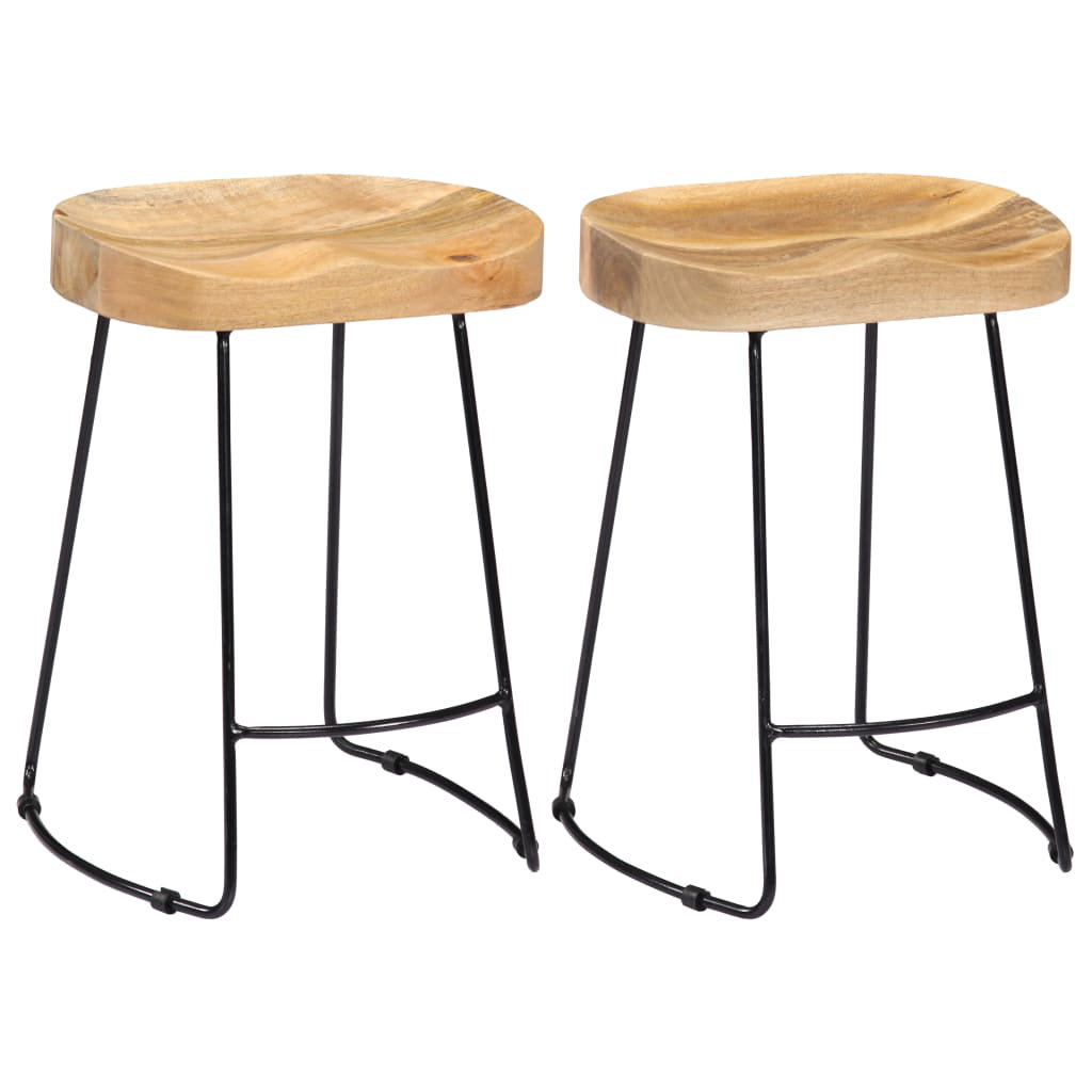 17 Stories Set Of 2 Gavin Solid Mango Wood Bar Stools - Stylish Rustic ...
