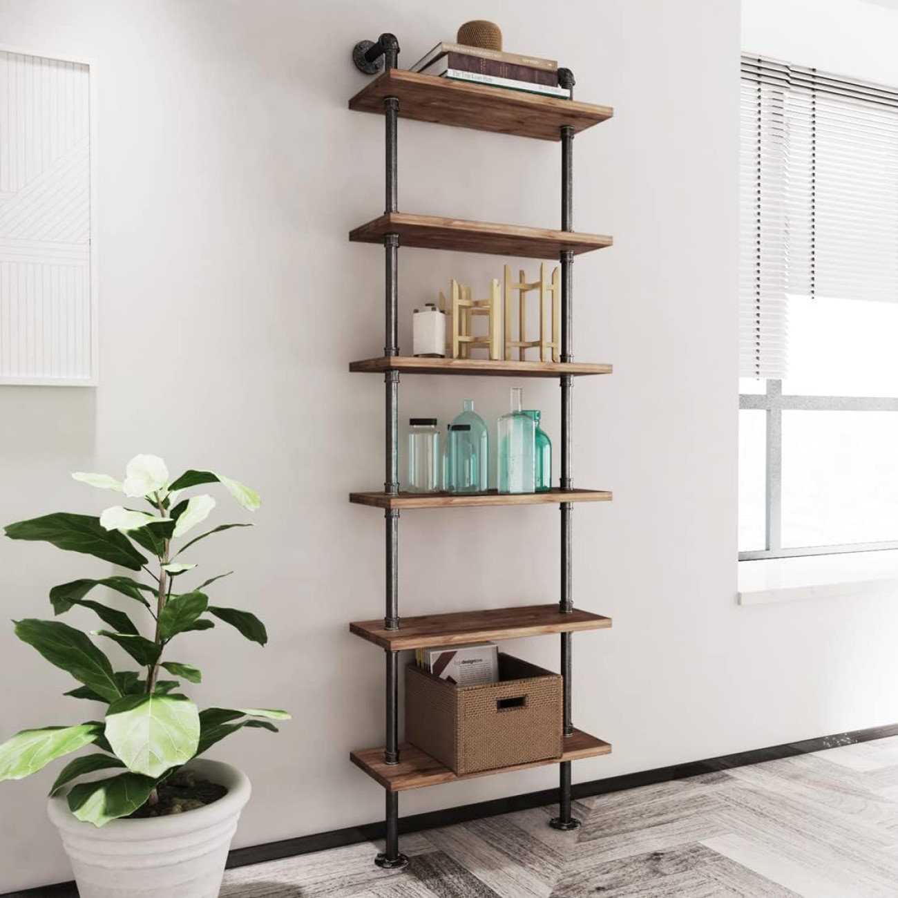Williston Forge Industrial Pipe Bookshelves Rustic Wall Ladder ...