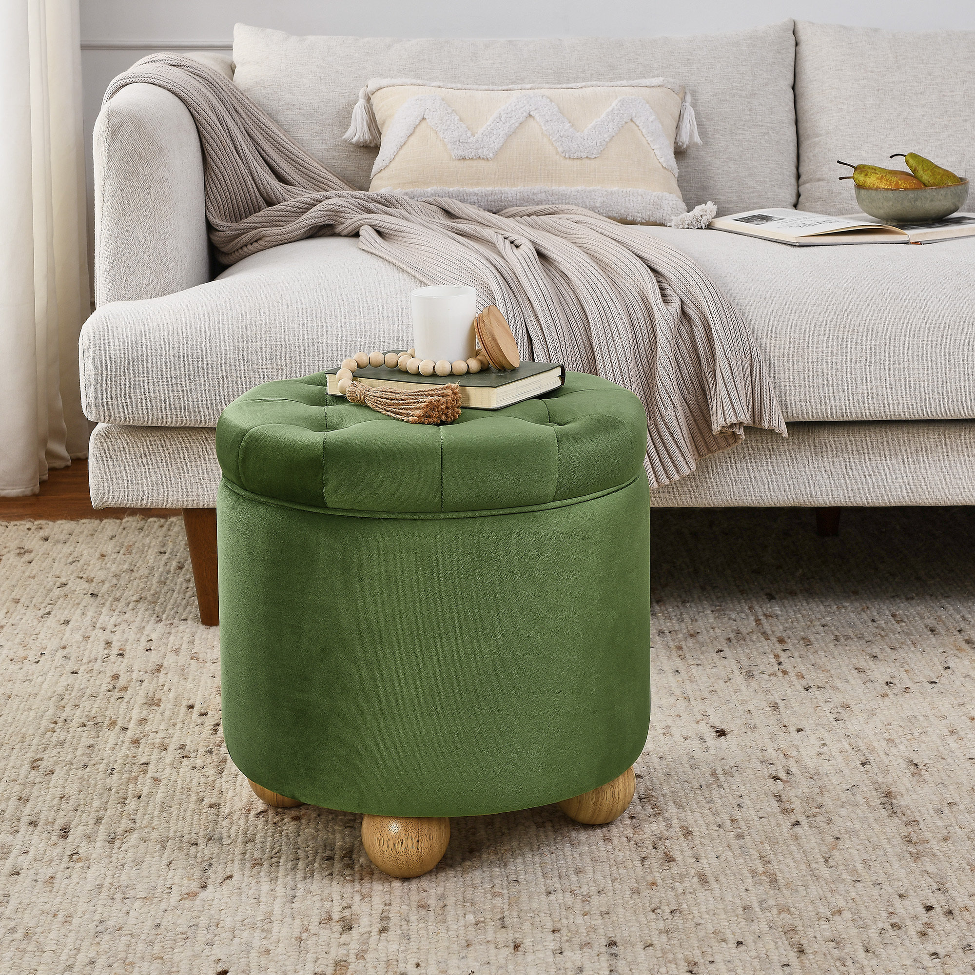 Red Barrel Studio Multi-functional Round Flannel Storage Ottoman With ...
