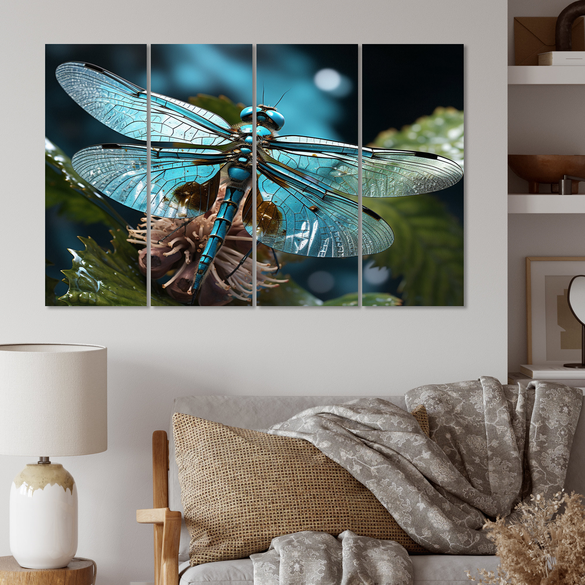 Design Art Teal Dragonfly Airborne Jewel - Animals Wall Art Living Room ...