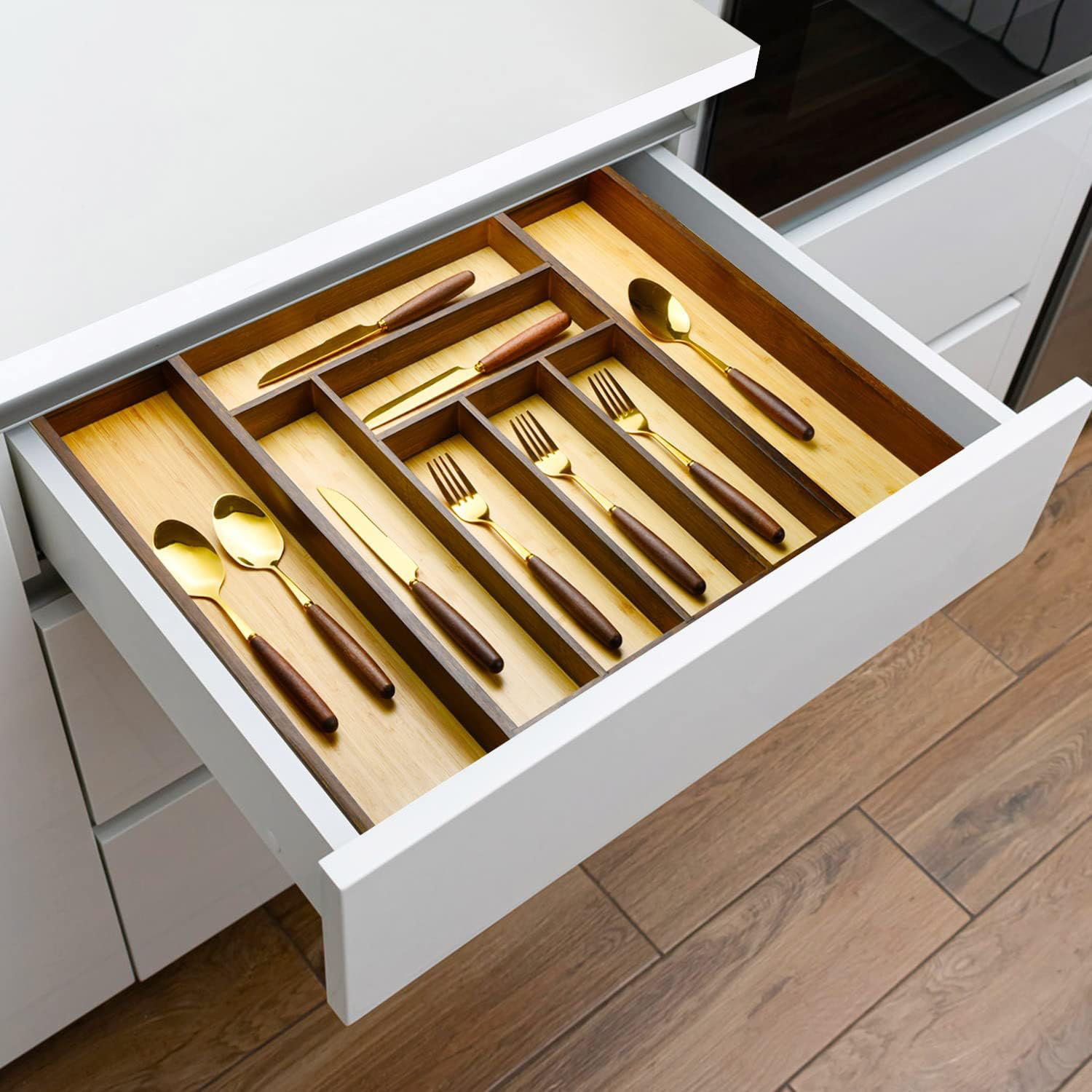 Rebrilliant Bamboo Drawer Organizer, Utensil Holder, Silverware ...