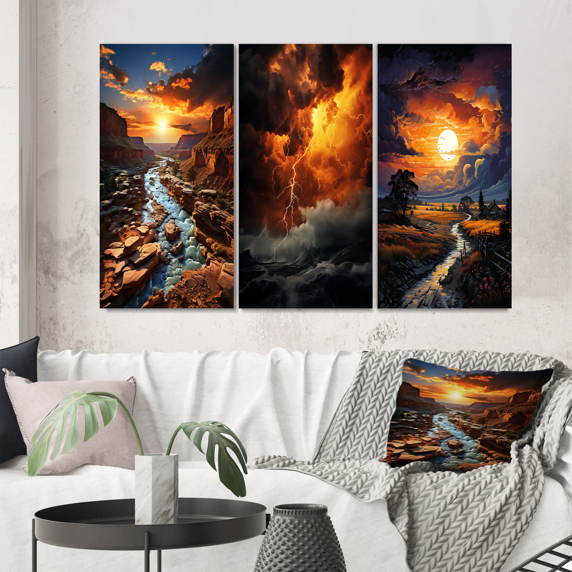 Latitude Run® " Majestic Stormscape " 3 - Pieces on Canvas | Wayfair
