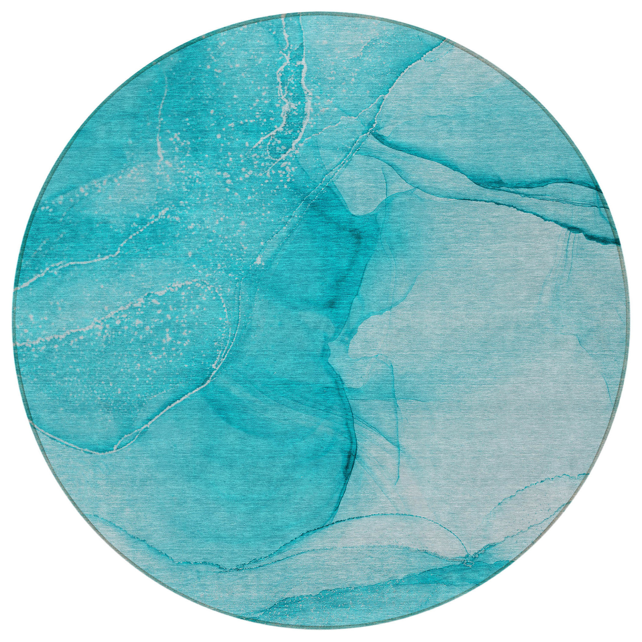 Orren Ellis 8' Round Teal Round Abstract Washable Non Skid Indoor ...