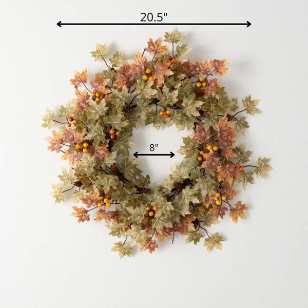 Primrue 20.5" Artificial Mini Maple Leaf Fall Wreath, Green & Reviews ...