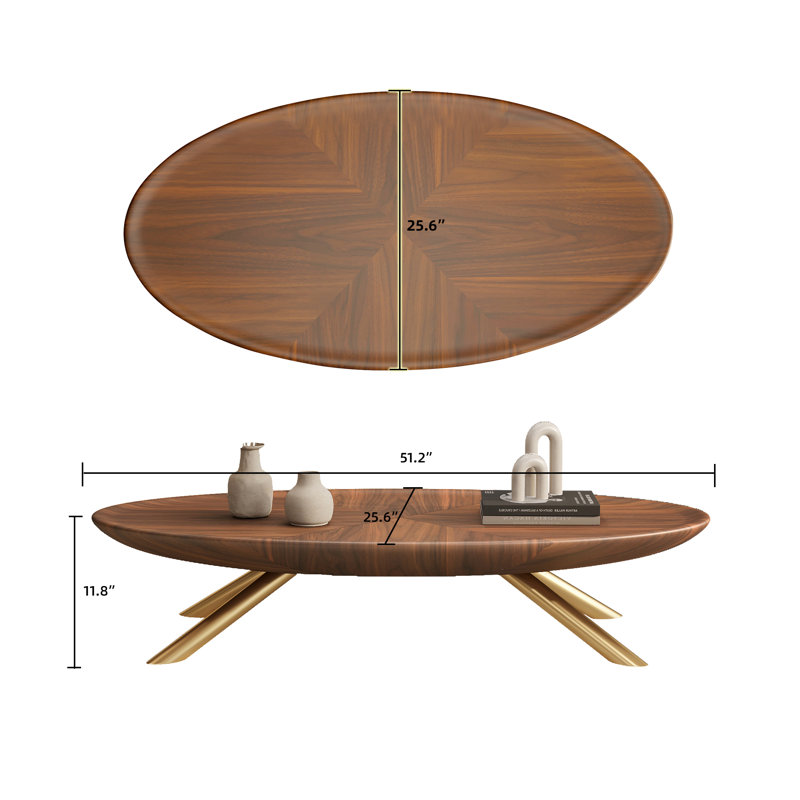 Everly Quinn Chebo Retro Oval Coffee Table with Wood Grain Finish and ...