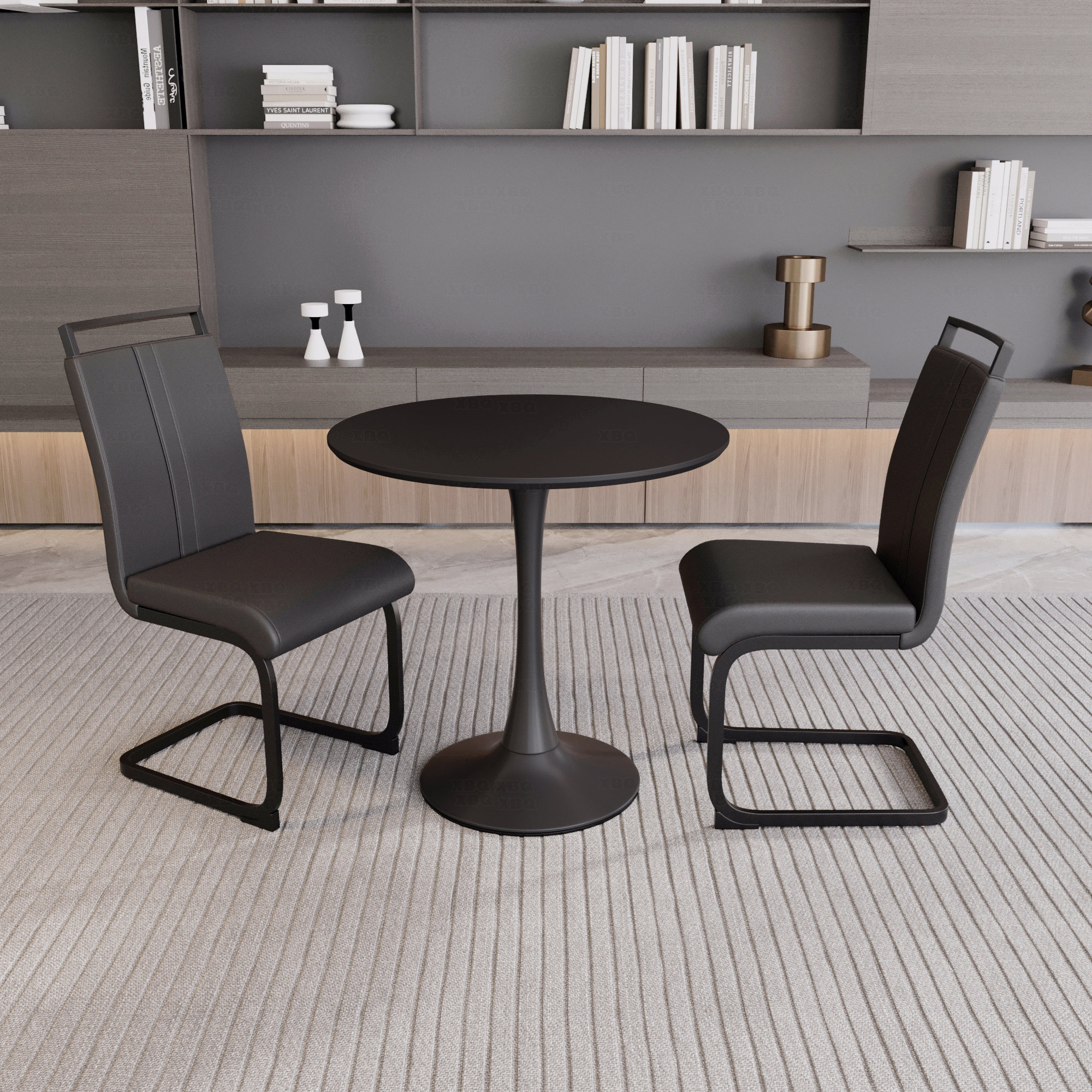 Latitude Run® 2-4 Person Dining Set: 31.5" Black Circular Table (Mdf ...